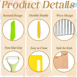 8 Pieces Wooden Kids Kitchen Knifes for Real Cooking Include Plastic Toddler Knife, Wood Kids Safe Knives, Potato Slicers, Serrated Edges Cooking Knife, Y Peeler, Cutting Board (Crocodile)