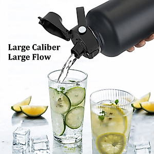 Water Bottle Insulated 64 oz- Straw lid and Auto Spout lid, Leak Proof, Vacuum Insulated, Large Metal Stainless Steel Water Jug Half Gallon Wide Mouth for Sports, Gym, Keep Cold 24H Hot 12H