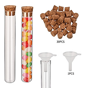 Faburo 30pcs Clear Plastic Test Tubes with Cork Stoppers, 16x100mm 10ml Small Plastic Bottles with Corks, Good Seal for Candy Storage, Bath Salt, Scientific Experiments and Plant Propagation