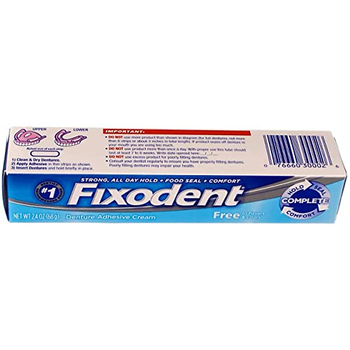 Fixodent Free Denture Adhesive Cream 2.40 Ounce (Pack of 2)