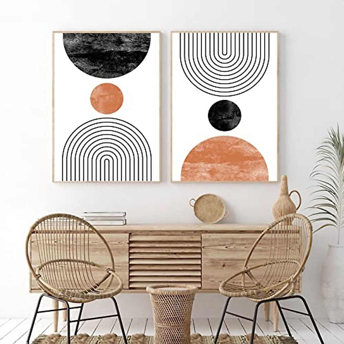 Mid Century Geometric Wall Art Boho Abstract Wall Art Canvas Mid Century Modern Prints Mid Century Pictures Boho Paintings Artwork for Living Room Bedroom Decor 16x24 Inch (set of 2) Unframed