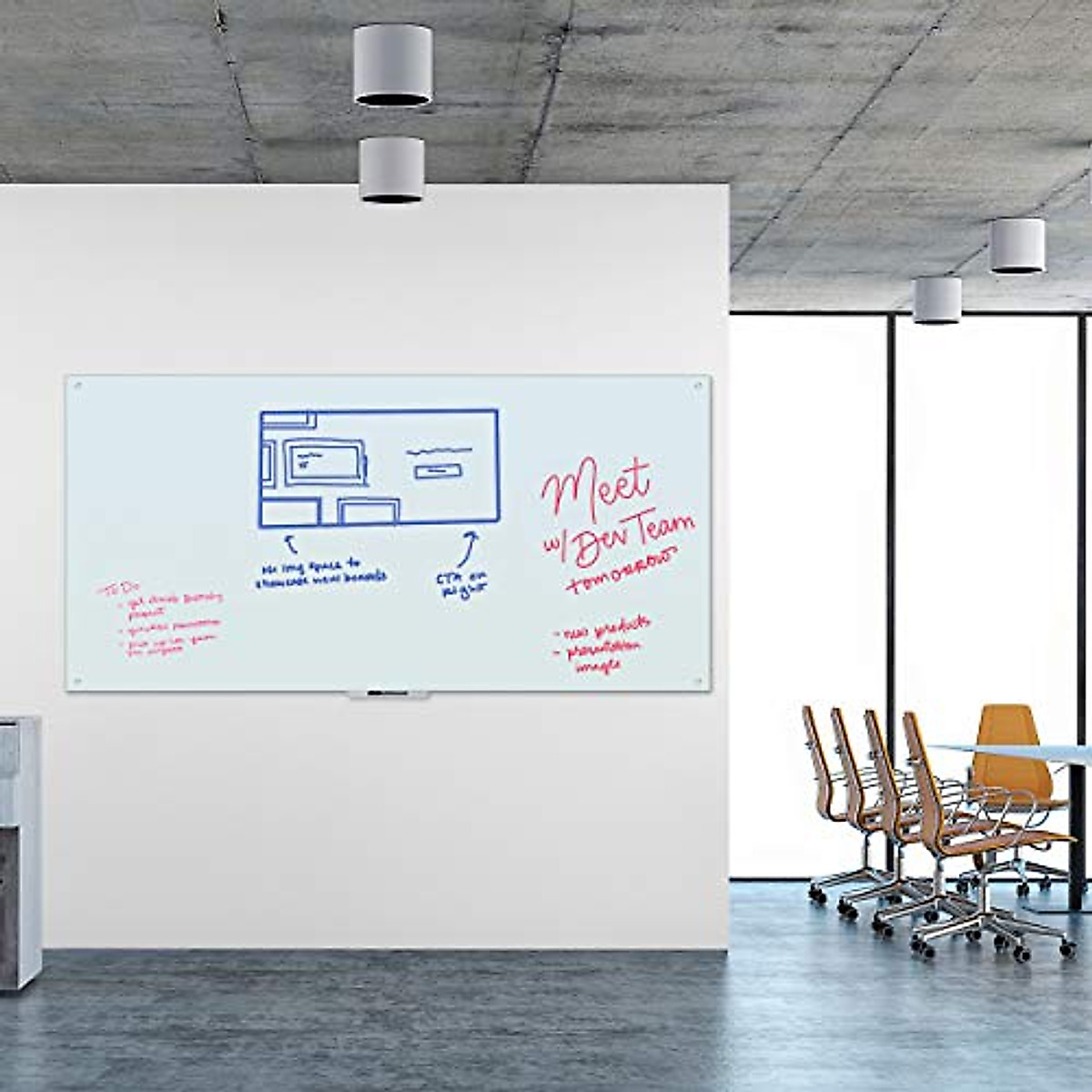 U Brands Glass Dry Erase Board, 96 x 47 Inches, White Frosted Non-Magnetic Surface, Frameless