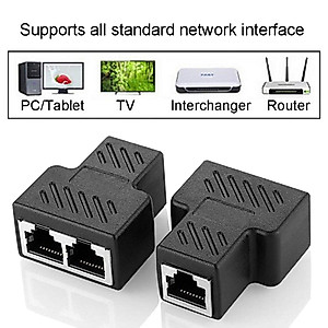 ANRANK RJ45 Splitter Adapter 1 to 2 Dual Female Port CAT7/6/5e/5 LAN Ethernet Converter (Black)