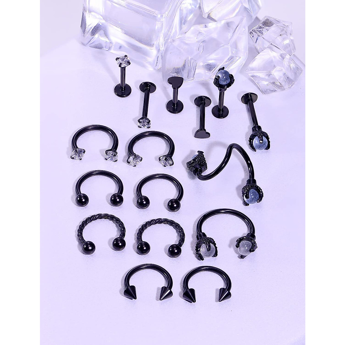 Vsnnsns 16G Lip Rings Stainless Steel Labret Jewelry Monroe Lip Rings Nail Cartilage Tragus Helix Earrings Studs Piercing Jewelry Medusa Piercing Jewelry for Women Men 16 Gauge Earrings 8mm Black