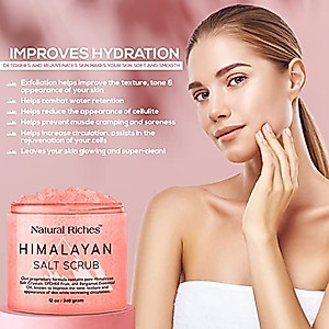 Natural Riches Himalayan Salt Exfoliating Body Scrub Lychee Bergamot Essential oil with Vitamin C - (12 Oz / 340 gm) Moisturize Deep Cleansing foot scrub body skin exfoliator