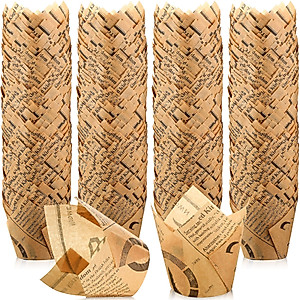 400 Pieces Tulip Cupcake Liners Newspaper Print Paper Cupcake Liner Greaseproof Muffin Liners Grease Resistant Cupcake Wrappers for Weddings Birthday Baby Showers Festival Party Supplies (Brown)