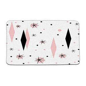 Mid Century Modern Bath Mat Starbursts Atomic Stars Abstract Pink Black Geometric Iconic Retro 1950s 1960s Vintage Bathroom Microfiber Doormat Toilet Floor Decor Rug 24 * 16