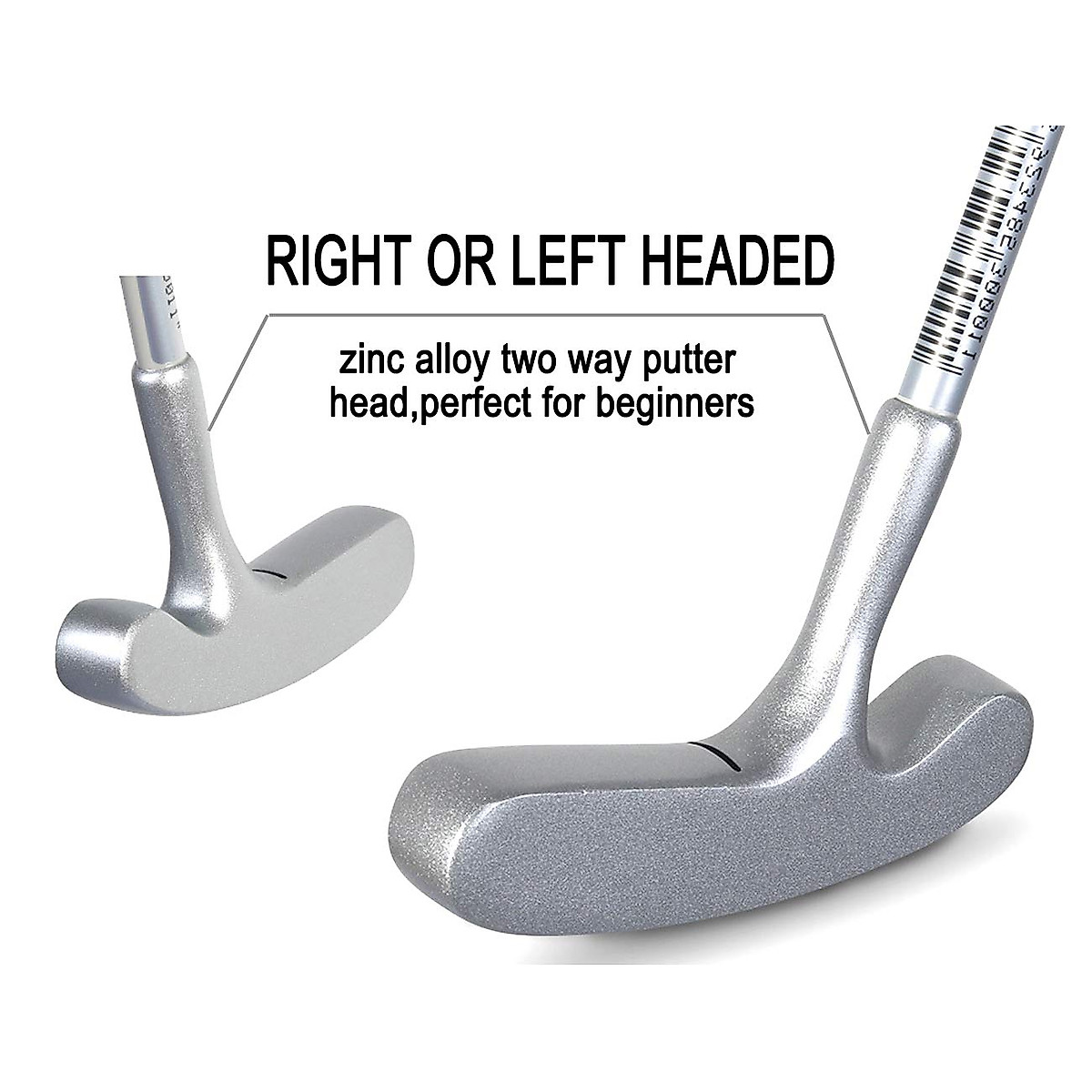 Acstar Two Way Junior Golf Putter Graphite Kids Putter Both Left and Right Handed Easily Use for Kids Age 6-8(Silver Head+White Shaft+Blue Grip,27 inch,Age 6-8)