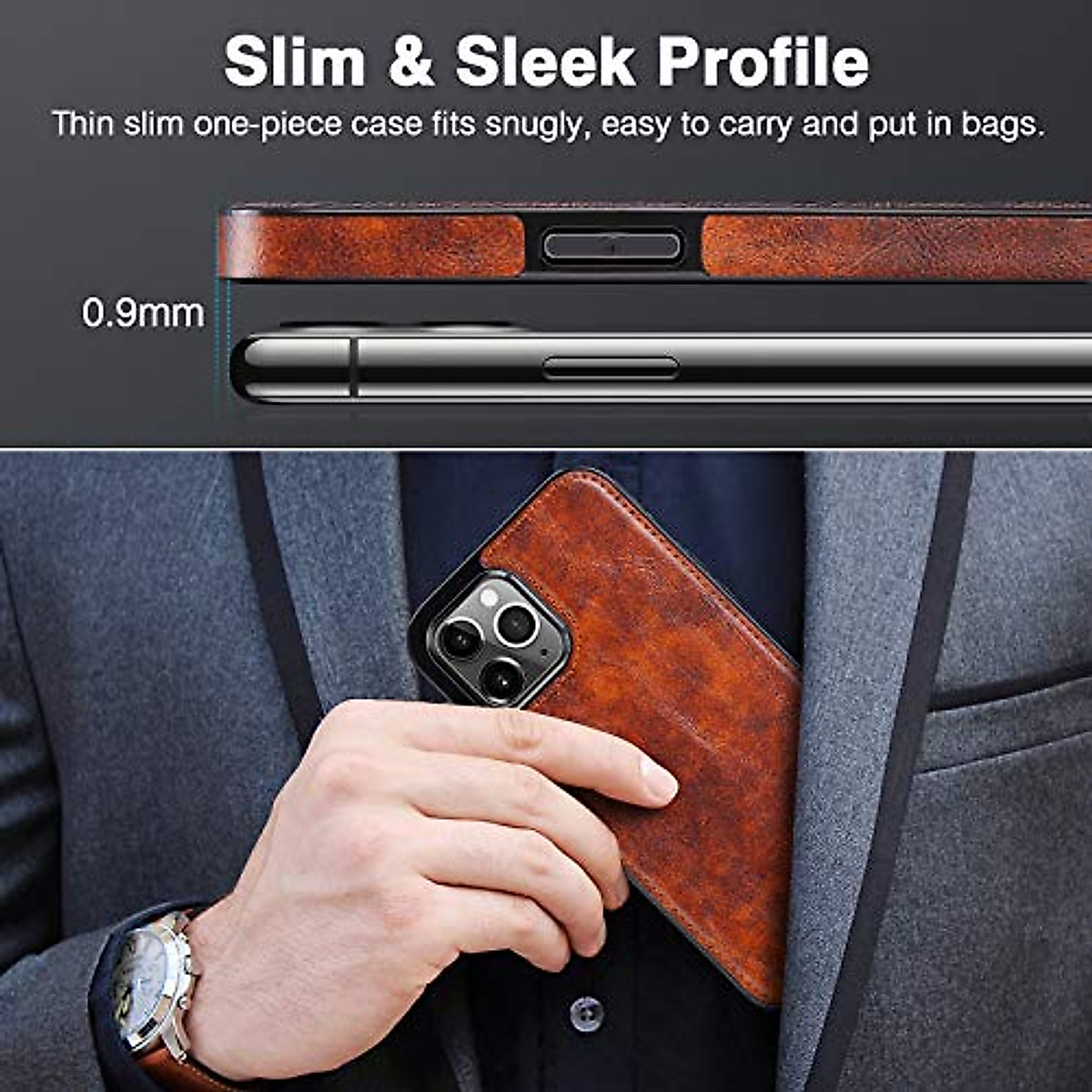 LOHASIC Compatible with iPhone 12 Pro Max Case, Slim Luxury PU Leather Non-Slip Grip Rugged Bumper Shockproof Full Body Protective Cover Phone Cases for iPhone 12 Pro Max 6.7" (2020) - Vintage Brown