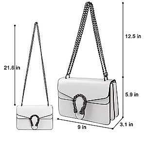 Crossbody Shoulder Bag for Women Luxurious Snake Print Leather Chain Tote Evening Square Handbag Satchel Purse White