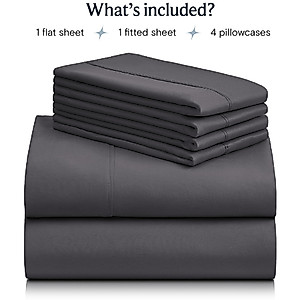 LuxClub 6 PC Queen Sheet Set, Breathable Luxury Bed Sheets, Deep Pockets 18" Eco Friendly Wrinkle Free Cooling Sheets Machine Washable Hotel Bedding Silky Soft - Grey Queen