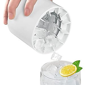 Silicone Ice Cube Maker Cup, Cylinder Trays Lattice Ice Cube Mold, Made of Food Grade Silicone and ABS Material, Holds to 60 Ice Cubes, Press-Type Easy-Release Ice Maker Tray, Safe (Yellow and White)