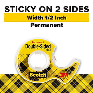 Scotch Double Sided Tape, Permanent, 1/2 in x 400 in, 2 Dispensers/Pack (137DM-2)