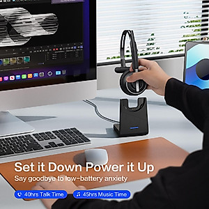 PrancyBt Bluetooth Headset, Wireless Headset with Microphone for PC, V5.2 Computer Headset with Noise Cancelling Mic, USB Dongle, Charging Base & Mute Button for Work, Cell Phones, Computer (Black)