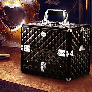 Joligrace Makeup Train Cases Professional Travel Makeup Cosmetic Cases Organizer Portable Box with Drawer Black