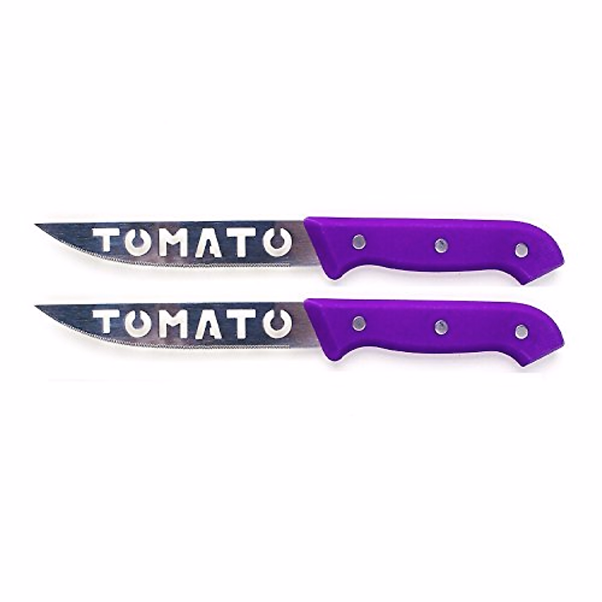 Brandobay Stainless Steel Tomato Slicer Knives Set – 10-inch long including handle – 2-Pack Set of Tomato Cutters – Colors (Blue, Red, Green)