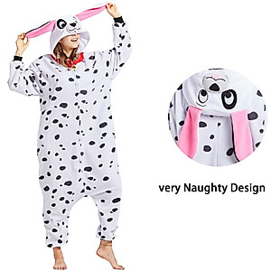 HOMWERRONT Adult Animal Dog Onesie Pajamas for Women,Dalmatian Dog Costume for Adults,One Piece Halloween Cosplay Sleepwear