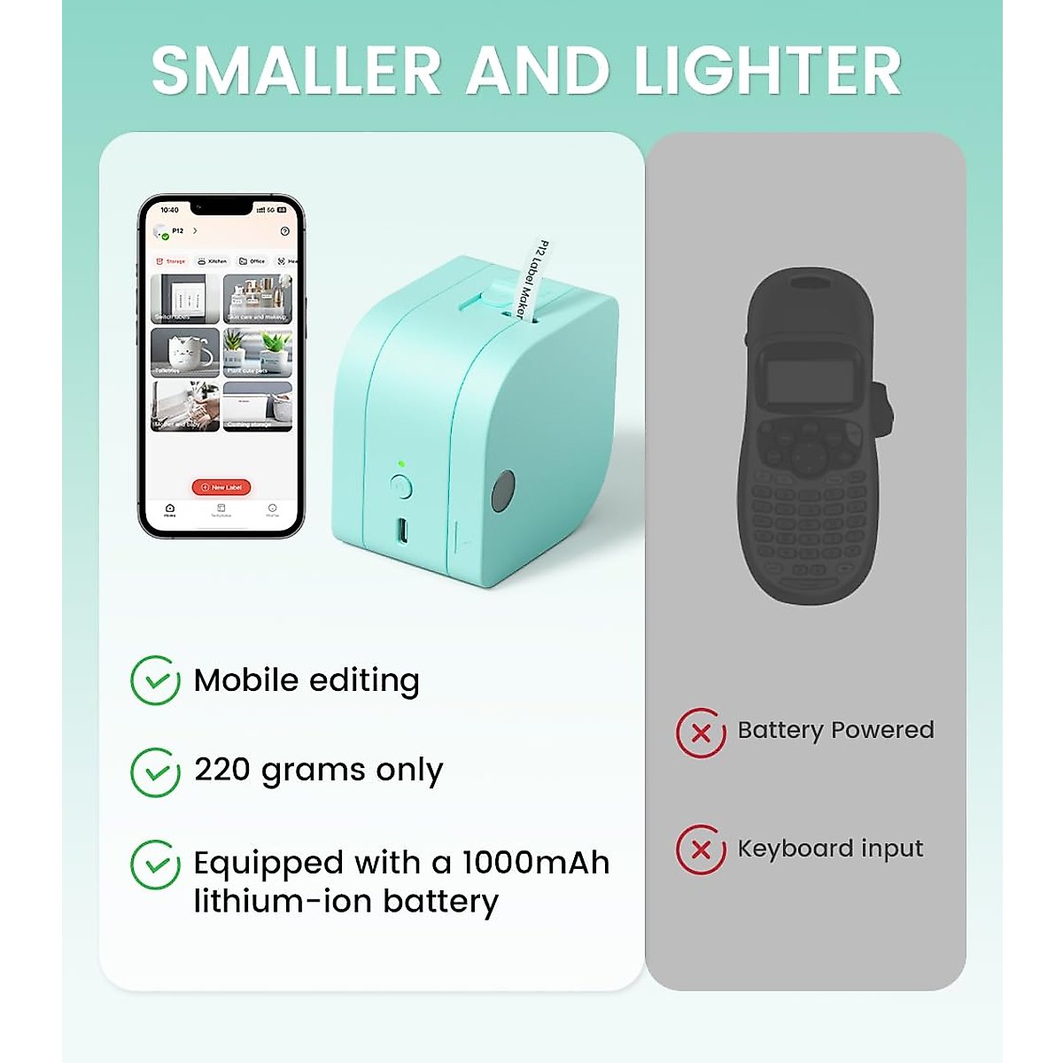 Phomemo P12 PRO Label Maker, Label Maker Machine with Tape, Mini Thermal Label Printer for Labeling Home Office, Bluetooth Label Maker Handheld Labeler Rechargeable for Organization, for Phone & Pad
