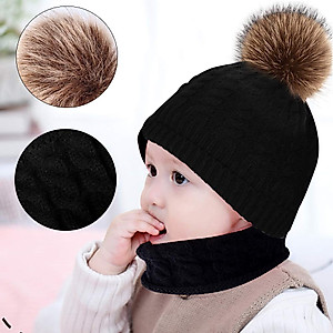 Hicdaw 6PCS Toddler Baby Winter Hat Scarf Kids Warm Knitted Hat for Beanie Scarf Gloves Set Gift for Kid Black