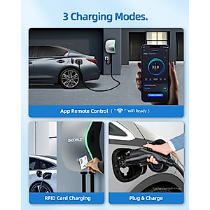 ShockFlo S1 Level 2 EV Charger (40A), NEMA 14-50 Plug or Hardwired EV Chargers for Home Level 2, UL/Engery Wi-Fi and Bluetooth Enabled EVSE Indoor/Outdoor EV Charger Use with 17ft Cable and RFID Card