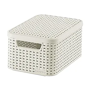 Curver Aspect Rotin Style 205839 Storage with Second-Generation Lid Polypropylene, Off-White, Small