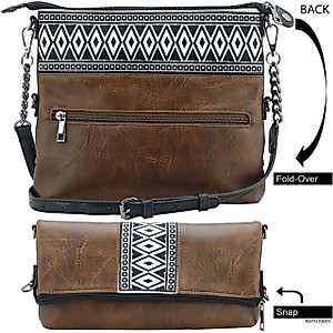 K&Bo Juniper Women’s Chain Crossbody Handbag Purse Brown, Boho Embroidered Medium, Converts to Clutch Bag, Lightweight