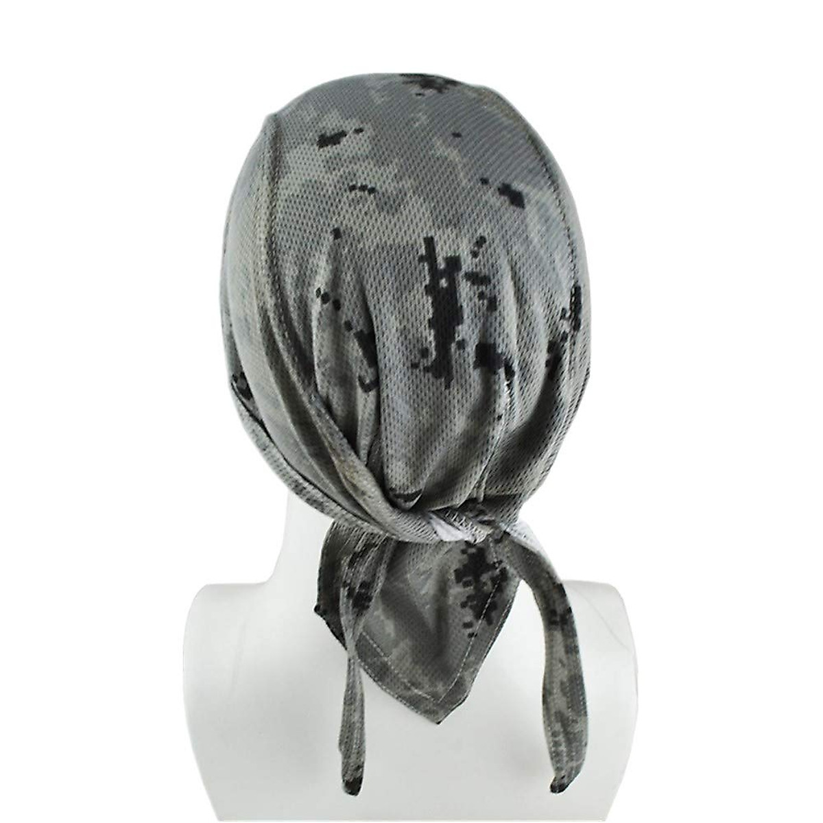 Gbateri 4 Pack Sweat Wicking Cycling Bandana Durag Dew Rags, Skull Cap Beanie Cooling Helmet Liner Pirate Hat Head Wrap for Motorcycling, Running, Hiking, Cooking & Outdoor Activities,Mesh-Camo