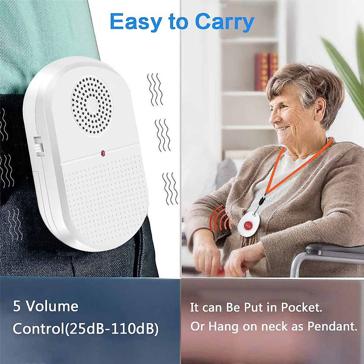 ChunHee Wireless Caregiver Pager Call Button Nurse Alert System Call Bell for Home/Elderly/Patient Emergency Vibration Pager 2 Transmitter+2 Receiver(800+Feet Operating Range)