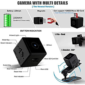 Mini Spy Camera Wireless Hidden Camera Portable Small Camera with Motion Detection and Night Vision Nanny Cam no WiFi Security Camera Pet Camera for Cat/Cop cam