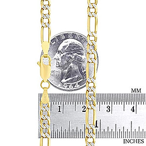 Nuragold 10k Yellow Gold Solid 5mm Figaro Chain Link Diamond Cut Pave Two Tone Bracelet, Mens Womens Jewelry 7" 7.5" 8" 8.5" 9"