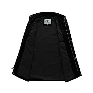 WenVen Men's Washed Cotton Canvas Safari Jacket Spring Military Coat (Black, L)