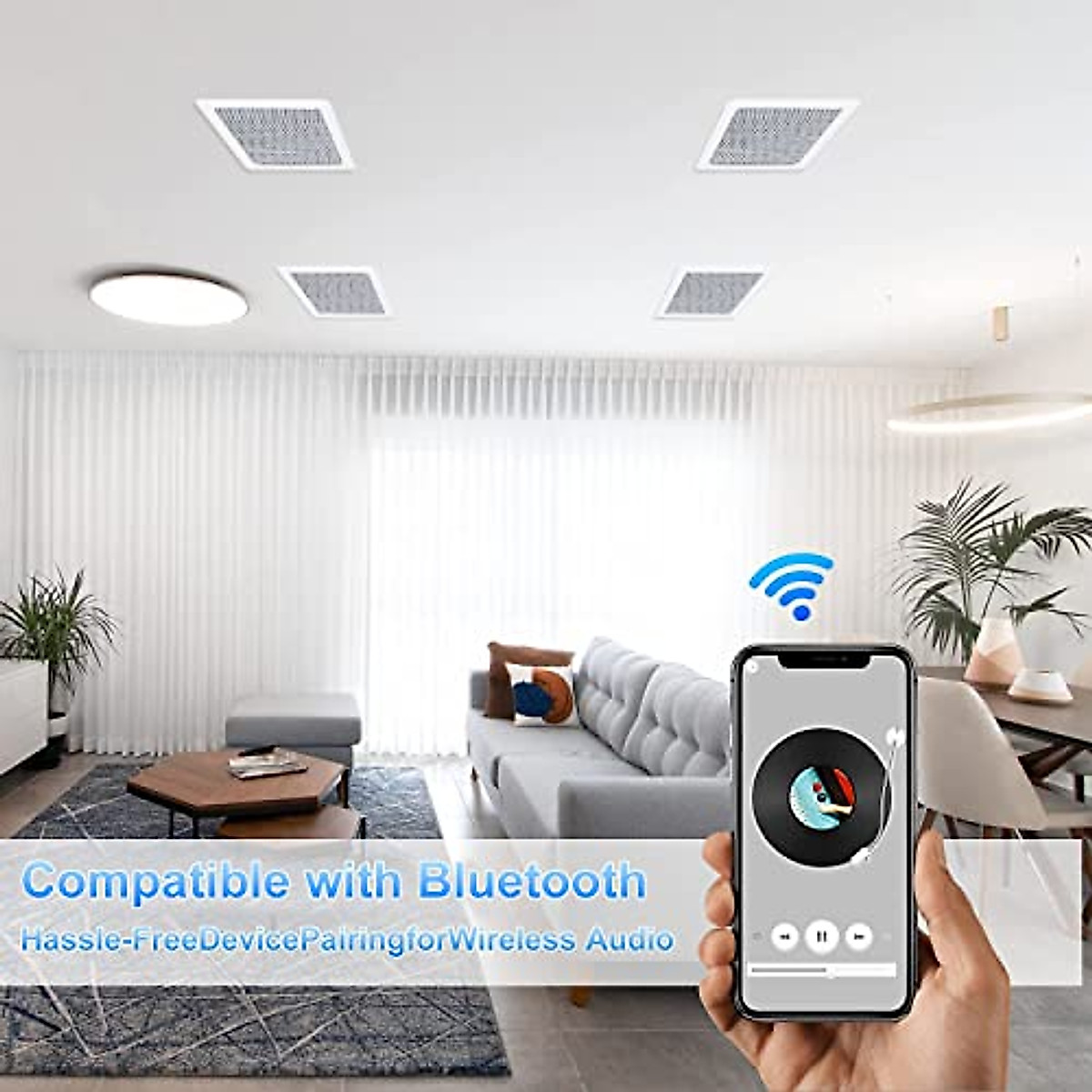 Herdio Bluetooth Ceiling Speakers, 320W 5.25 Inch Flush Mount in Wall Speakers Surround Sound System, Perfect for Home Theater, TV, Bathroom, White, 2 Pairs