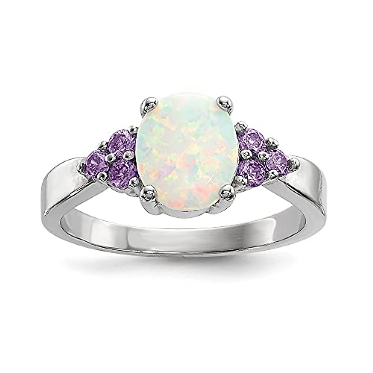 IceCarats 925 Sterling Silver Oval Created Opal Purple Cubic Zirconia CZ Statement Ring Size 6