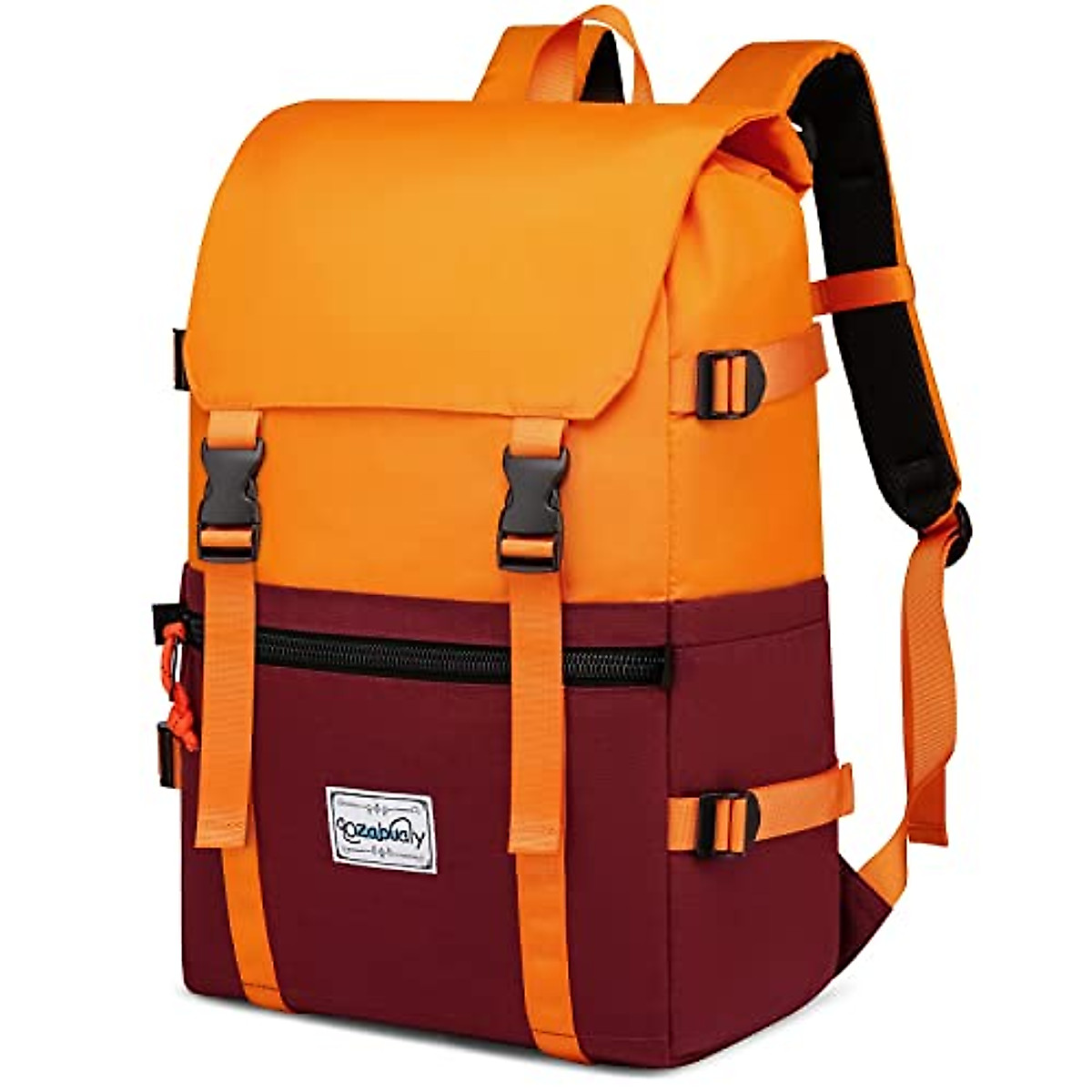 Qozabualy Flap Backpack Vintage, Laptop Outdoor Rucksack 25L Large Capacity Laptop Backpack Fit 15.9 inch Laptop, Multistorage Area Travel Backpack with Drawstring