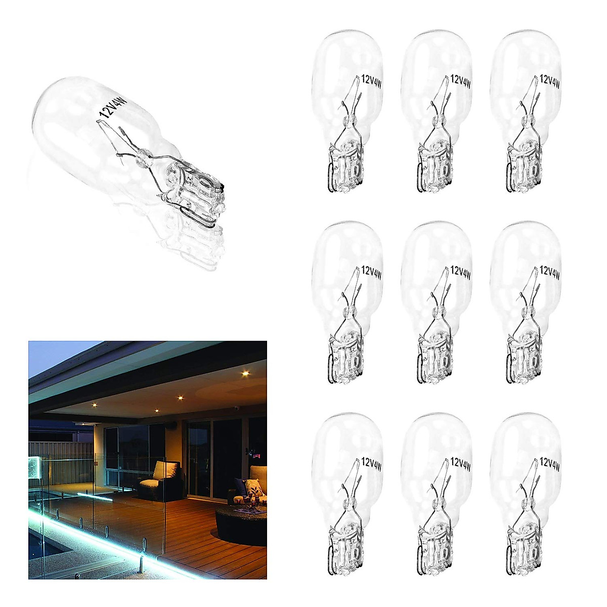 eTopLighting (10 Bulbs, 12V 4W Low Voltage T5 Wedge Base Replacement Bulb, 12 Volts 4 Watts