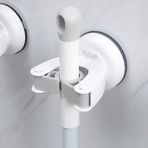 MIEDEON Bathroom Mop Holder, Strong Storage Mop Clip, Hole-free Suction Cup Wall-mounted Broom Holder (White,7*8*6.5CM)