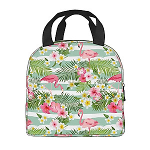 Flamingo Tropical Flowers Reusable Insulated Lunch Bag For Women Men Waterproof Tote Lunch Box Thermal Cooler Lunch Tote Bag For Work Office Travel Picnic