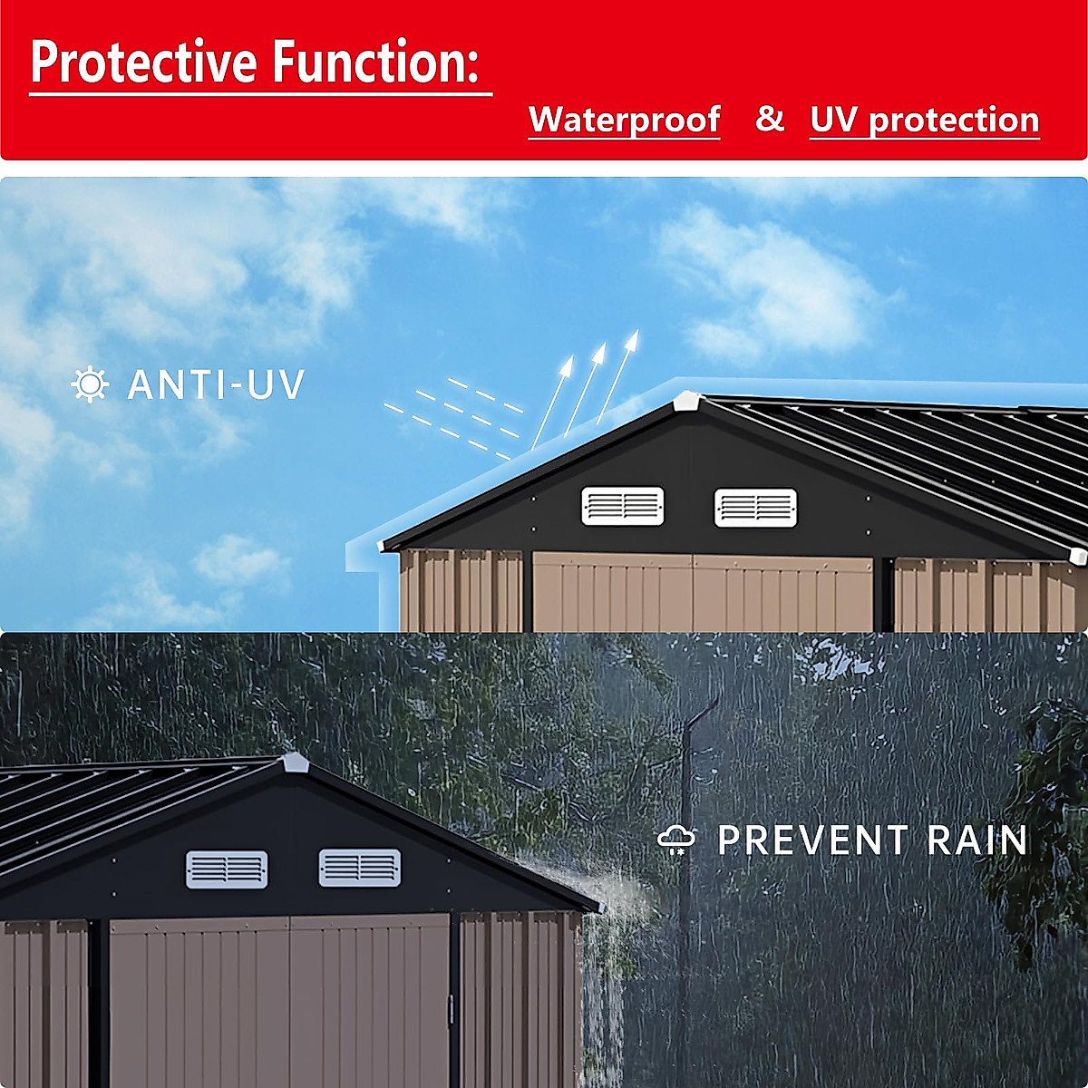JoanKaren Outdoor Storage Shed House 8x10 FT, Heavy Duty Steel Metal Sheds with Doors for Patio Garden Backyard, Large Cabinet to Store Bikes, Tools and Lawnmowers, Ventilated & Waterproof (Brown)