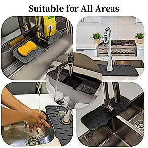 Silicone Kitchen Faucet Mat, Behind Sink Splash Guard, Self Draining Sink Pad Behind Faucet, Faucet Splash Guard, Faucet Drying Mat for Kitchen, Bathroom, Rv Sink(Darkgray)