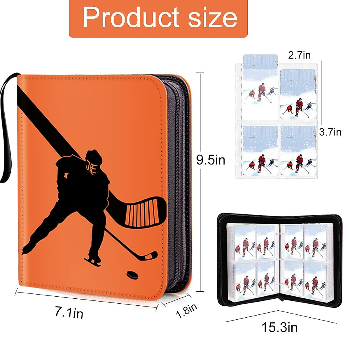 Hockey Card Binder,4-Pocket Trading Card Binder with 400 Card Sleeves,Portable Cards Album Case for Cards Collection Baseball Football Hockey Basketball Sports Cards (400 Pocket Hockey)