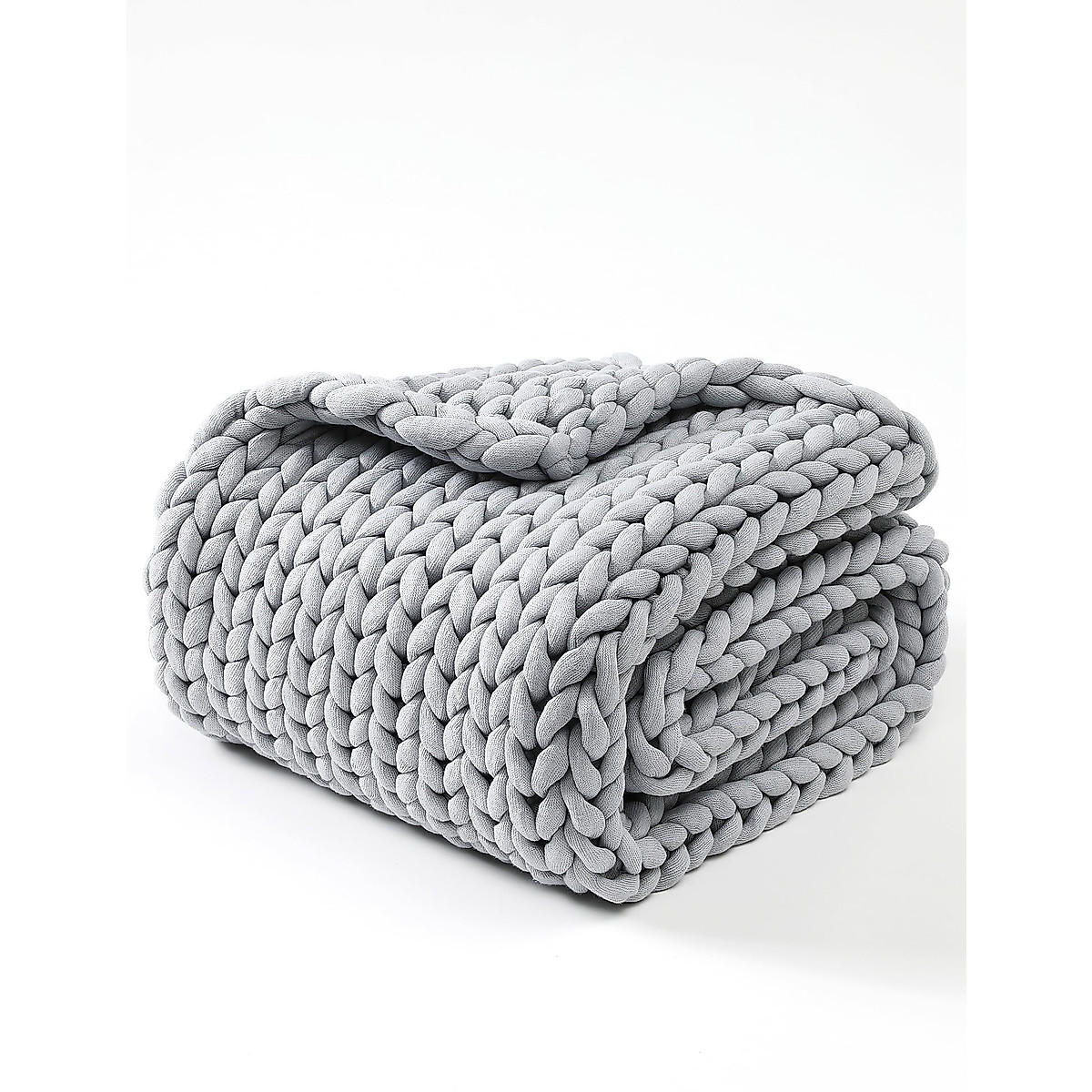 YnM Chunky Throw Blanket, Medium-Weight, Hand Knitted, Skin Friendly, Ventilated and Breathable, Machine Washable, Home Décor Piece for Couch, Sofa and Bed (Lunar Grey, 40x50 Inch)