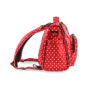 JuJuBe B.F.F Multi-Functional Convertible Diaper Backpack/Messenger Bag, Onyx Collection - Black Ruby - Red/White Polka Dots