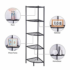 UPVOTED 5-Tier Metal Corner Wire Shelf Compact Shelving Display Unit Plant Stand Rack Freestanding for Kitchen, Office, Bedroom, Living Room, Black