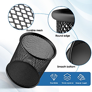 MaxGear Pen Holder for Desk, Premium Mesh Metal Pencil Holder Pen Cup Marker Holder Makeup Brush Holders, Desk Accessories & Workspace Organizers for Home, School & Office, Black, 3.7’’ Tall, 3 Pack