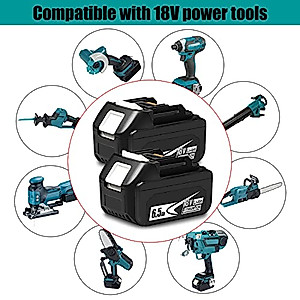 Atcuji 2 Pack 6.5Ah BL1860B 18V Battery Replace for Makita 18 Volts Battery 6.0Ah BL1860B 5.0Ah BL1850 4.0Ah BL1840, Compatible with Makita 18V Battery 6Ah 5Ah 4Ah