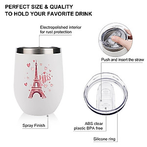 Paris France Eiffel Tower Souvenir Insulated Wine Tumbler with Lid Stainless Steel Travel Mug Coffee Cup for Cold & Hot Drinks