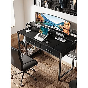 ODK Computer Desk with Drawers, 48 Inch Office Desk with Storage & Shelves, Work Writing Desk with Monitor Stand Shelf, Black Home Office Desks for Small Spaces