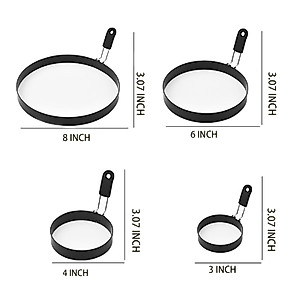 4 Packs Omelet Ring & Pancakes Ring & Egg Ring Set for Griddle,Non-stick Stainless Steel 8" Omelette Ring 6" Pancake Rings 4" Crumpet Ring,3" Egg Ring,Griddle Crepe Ring Egg Maker with Silicone Handle