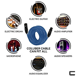Balanced XLR Cable Male to Female - 35 Feet Blue - Pro 3-Pin Microphone Connector for Powered Speakers, Audio Interface or Mixer for Live Performance & Recording