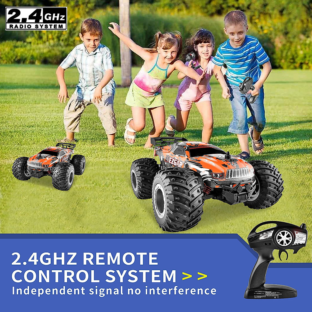 BEZGAR TM202 Toy Grade 1:20 Scale Remote Control Car,2WD Top Speed 15 Km/h Electric Toy Off Road 2.4GHz RC Monster Vehicle Truck Crawler with 2 Rechargeable Batteries for Boys Kids and Adults